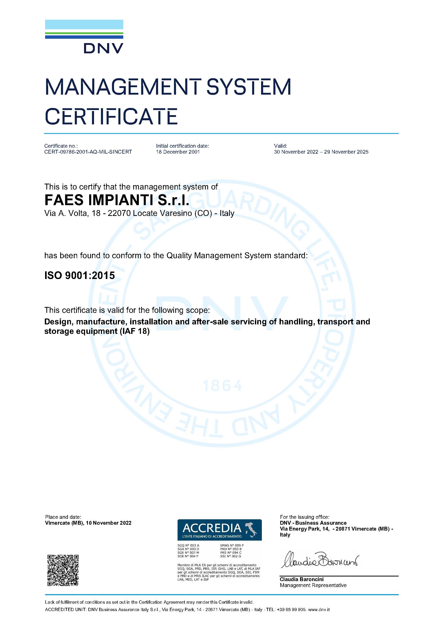 Manag. System cert. – Faes En